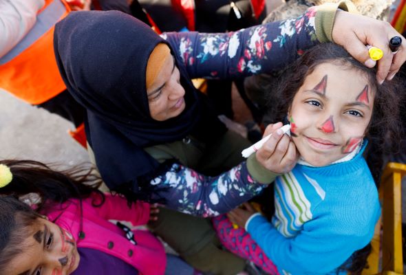 Turkish children play 'earthquake' with building blocks as they try to ...