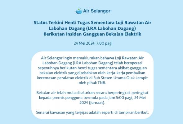 LRA Labohan Dagang beroperasi sepenuhnya - Air Selangor | Astro Awani