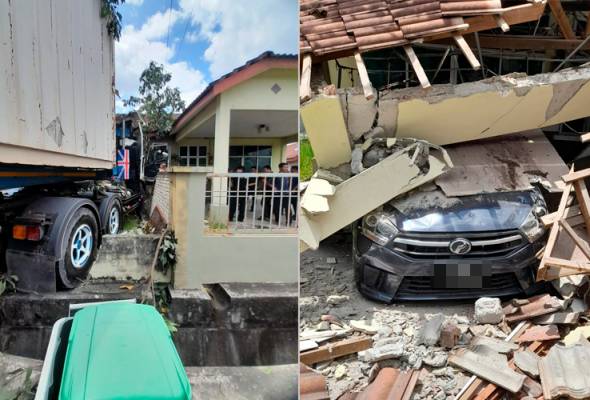 Lori kontena rempuh rumah alami masalah pedal minyak tersangkut - Polis | Astro Awani