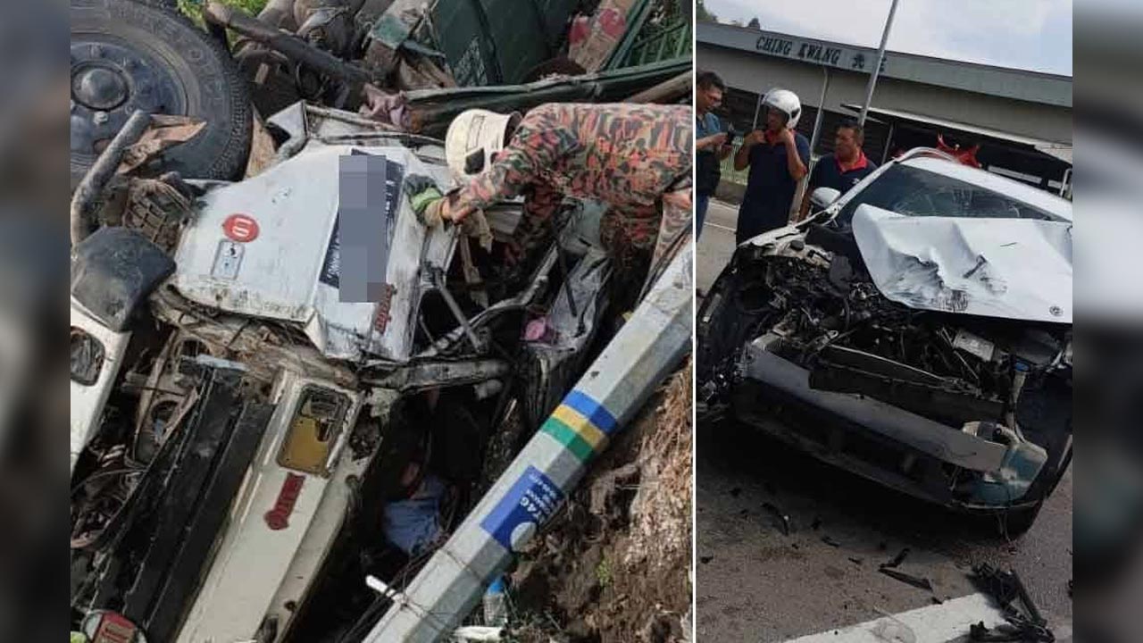 Lori muatan kayu palet rempuh SUV sebelum terbabas | Astro Awani