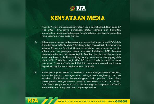 KFA perjelas isu pelepasan saham KDA FC | Astro Awani